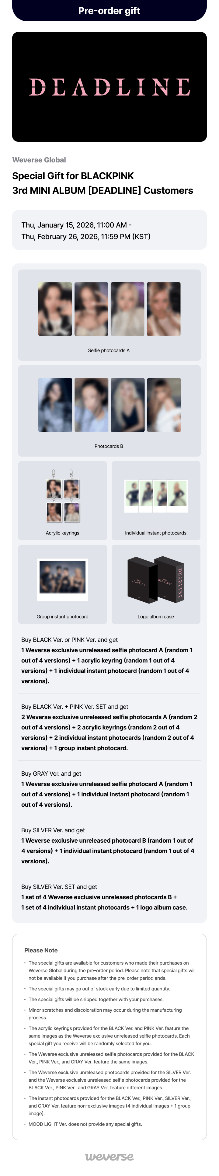 BLACKPINK | BLACKPINK 3rd MINI ALBUM [DEADLINE] BLACK Ver. + PINK Ver. Set